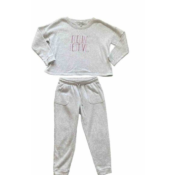 Rae Dunn | Sweaters | Rae Dunn Feelin Festive Heather Gray Jogging Set ...